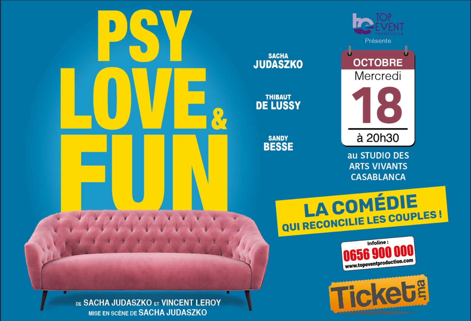 Théâtre : « Psy, Love & Fun » (18 octobre Studio des Arts Vivants ...